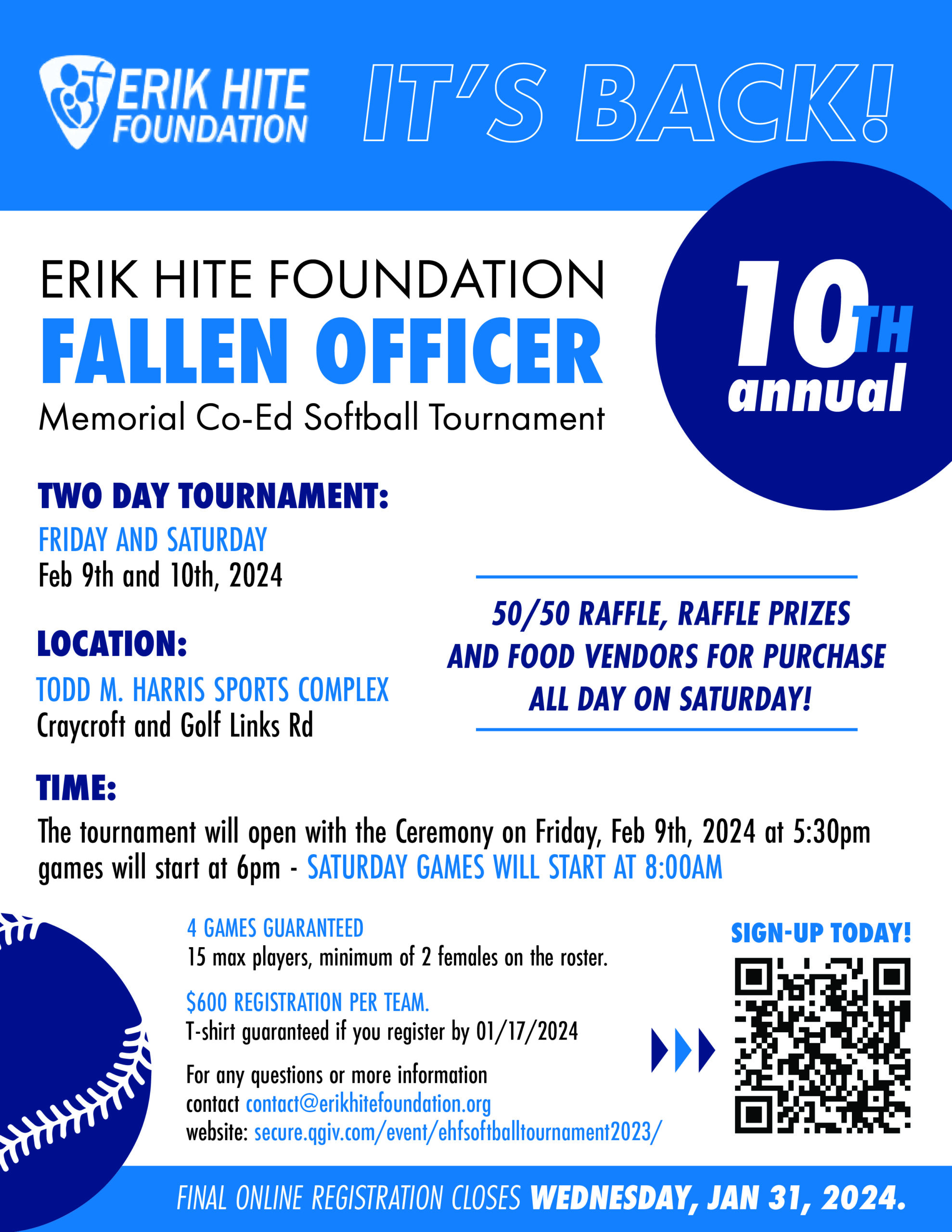 Erik Hite Foundation 10th Annual Fallen Officer Memorial Softball ...